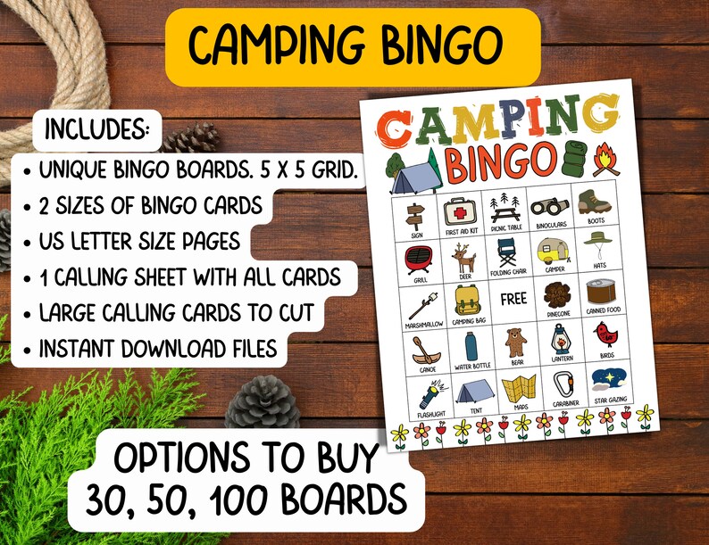 30 Camping Bingo Cardsprintable Game, Fun Camping Game, Summer Camp ...