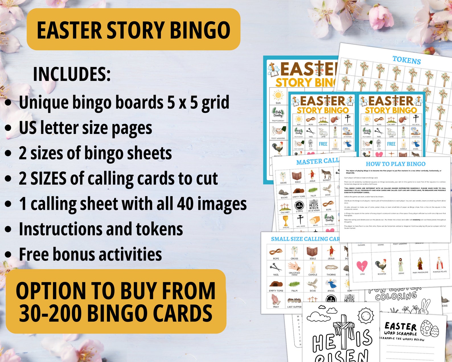 Easter Story Bingo Game, 30 Easter Bingo Cards, Christian Kids ...