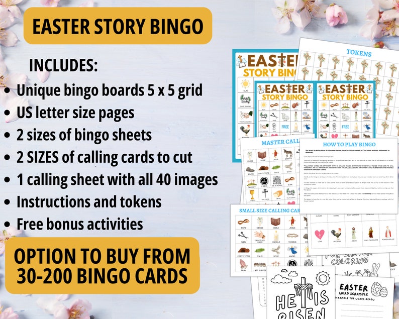 100 Easter Story Bingo Cards, Religious Easter Bingo Game, Christian ...