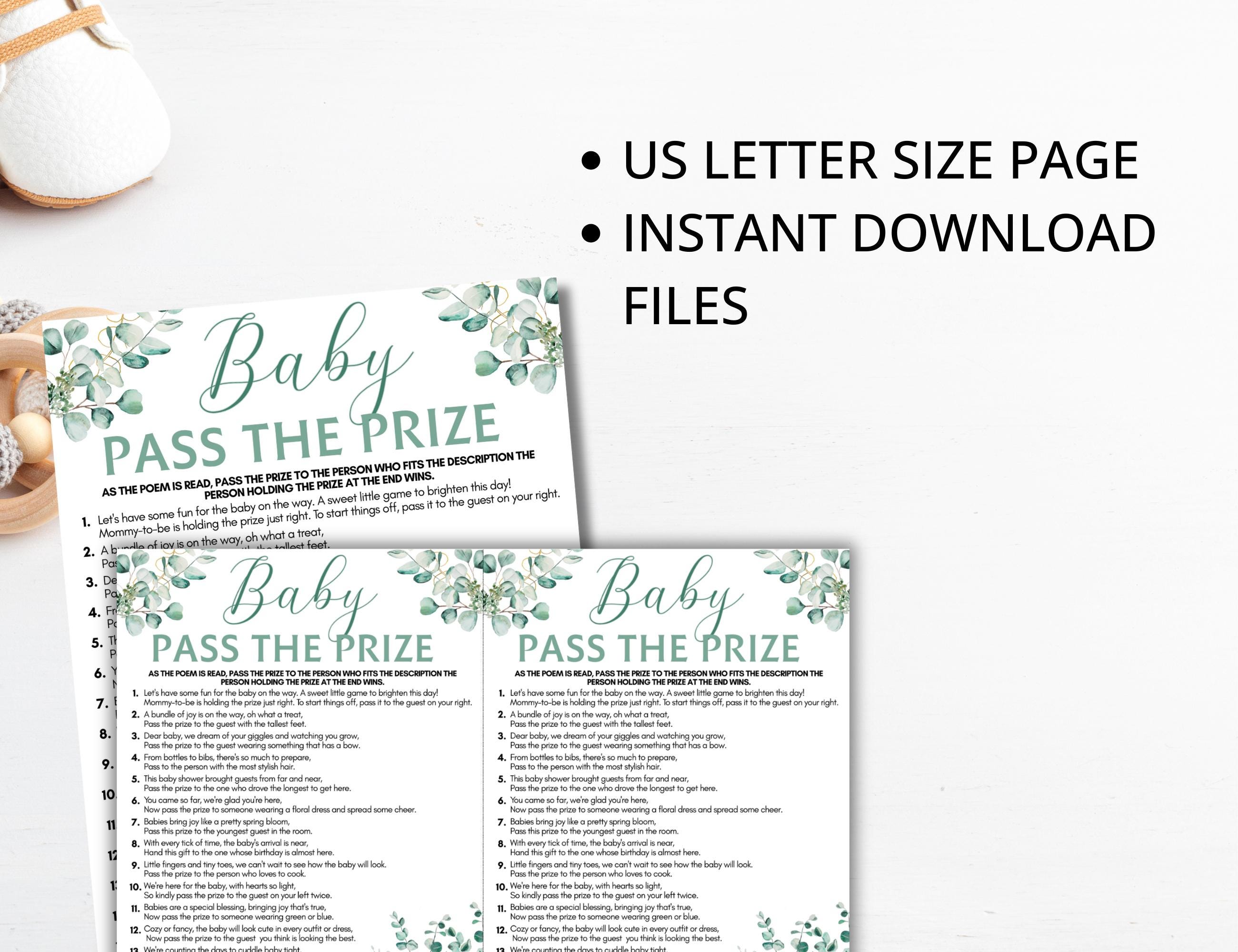 Pass the Prize Baby Shower Game, Baby Pass the Gift Game, Printable ...