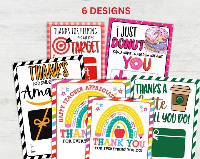 PRINTABLE Teacher Gift Card Holder, Digital Teacher Gift, Teacher ...