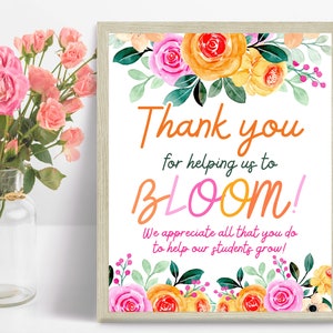 Thank You for Helping Us Bloom Printable Sign, Spring Teacher ...