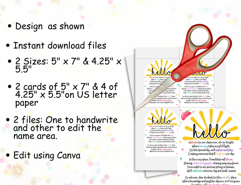 First Day of School Student Gift, Printable Back to School Welcome Card ...