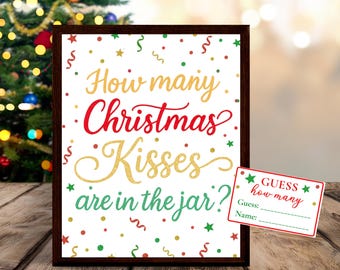 Christmas Kisses Guessing Game Sign, Guess How Many Kisses Are in A Jar ...