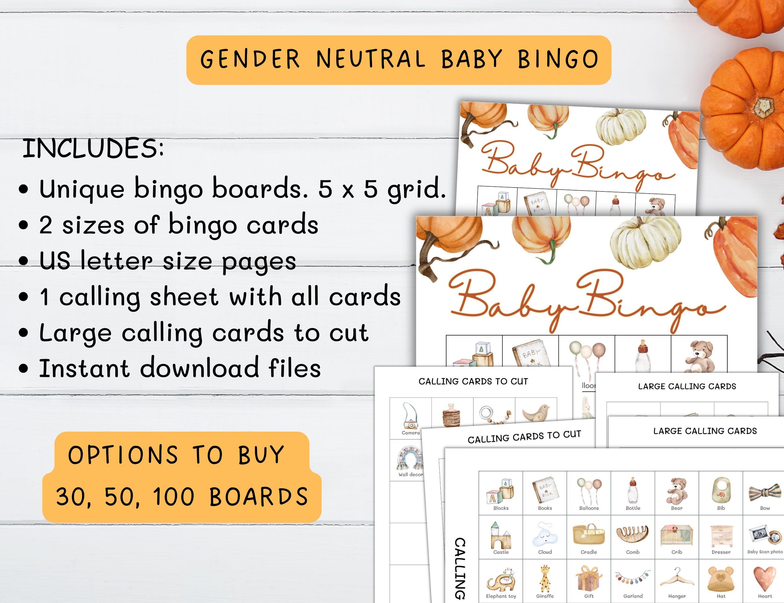 Pumpkin Baby Bingo, Fall Baby Shower Bingo Cards 100, Fall Baby Shower ...
