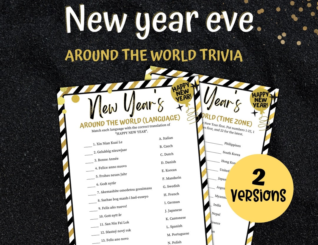 New Years Trivia Game, New Years Eve Party Game, New Years World, Fun ...