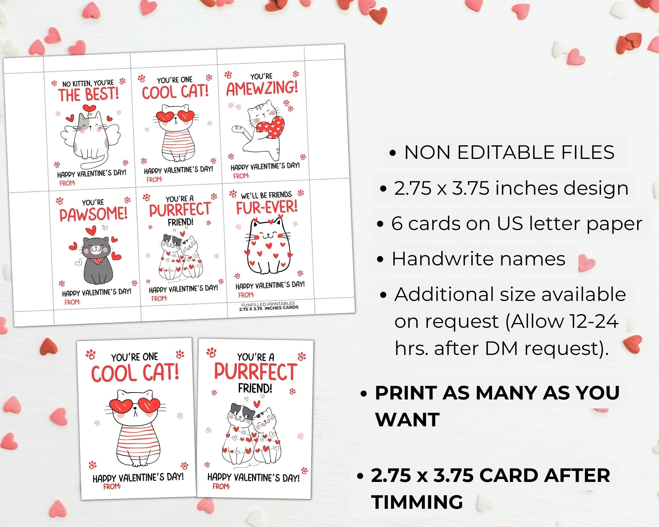 Cat Valentines Day Cards, Kids Valentine Cards for School Classroom ...