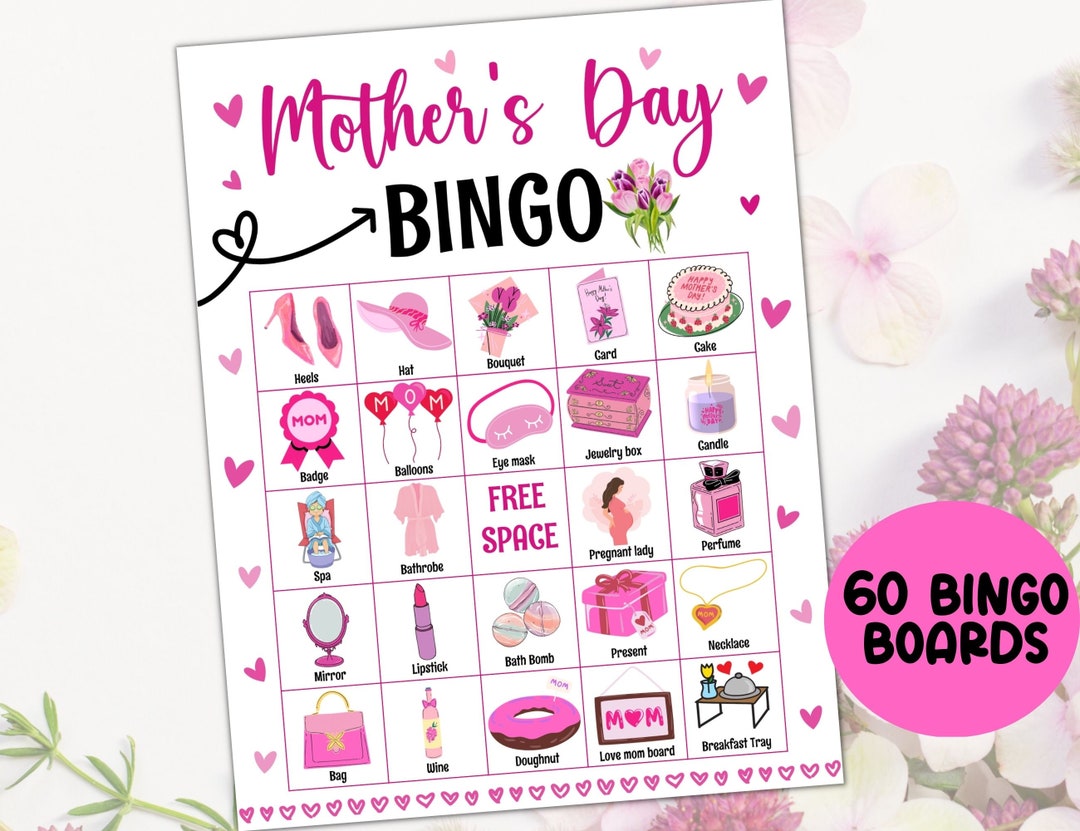 Mother's Day Bingo Game, 60 Bingo Cards Printable, Mother's Day Game ...