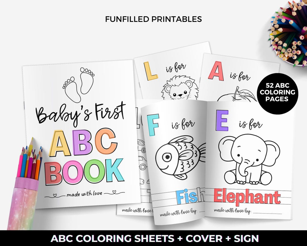 ABC Book Baby Shower Coloring Pages, Baby's First ABC Book, Baby ...