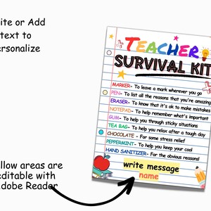 Teacher Survival Kit Gift Tag, Back to School Teacher Gift, Teacher ...
