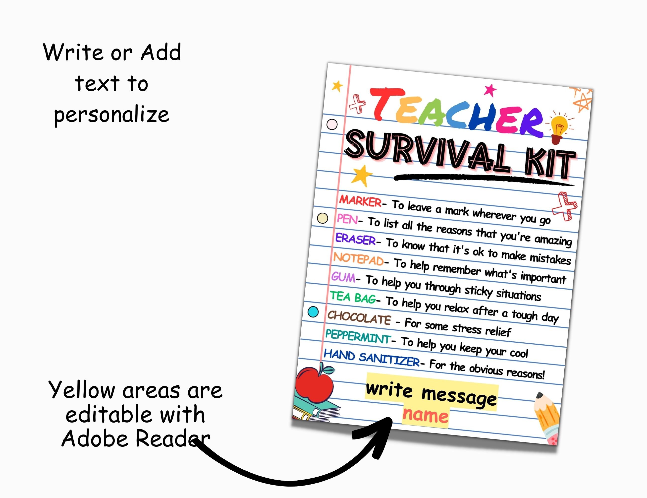 Teacher Survival Kit Gift Tag, Back to School Teacher Gift, Teacher ...