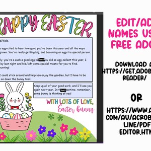Easter Bunny Letter Printable, Letter From Easter Bunny, Simple Easter Bunny Letter Template ...