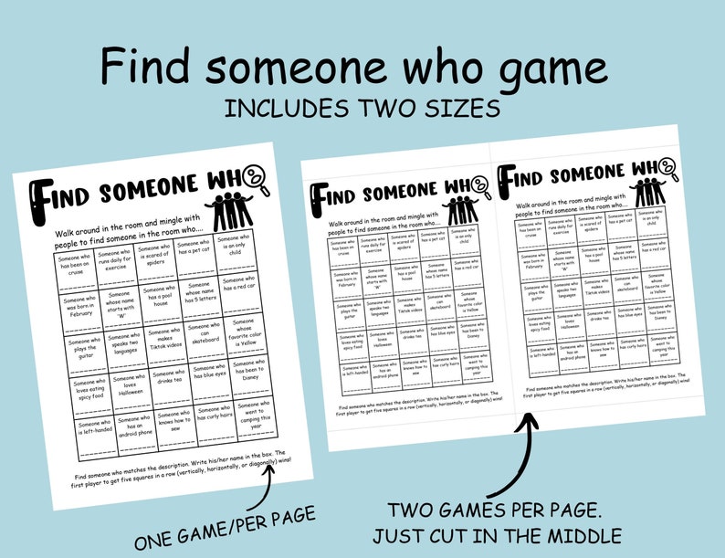 Find Someone Who Game Icebreaker Bingo Game Reunion Game - Etsy