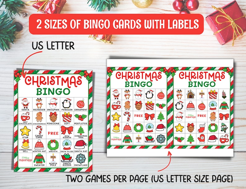 100 Christmas Bingo Cards, Printable Christmas Bingo for Kids, Fun ...
