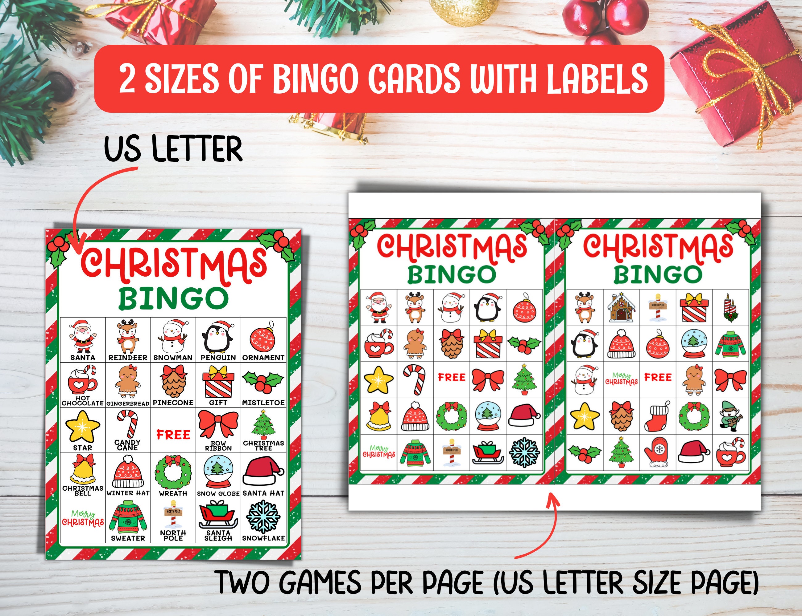 100 Christmas Bingo Cards, Printable Christmas Bingo for Kids, Fun ...