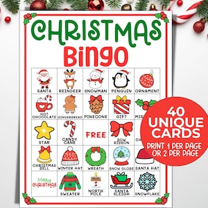 40 Christmas Bingo Cards, Printable Christmas Bingo, Christmas Party ...