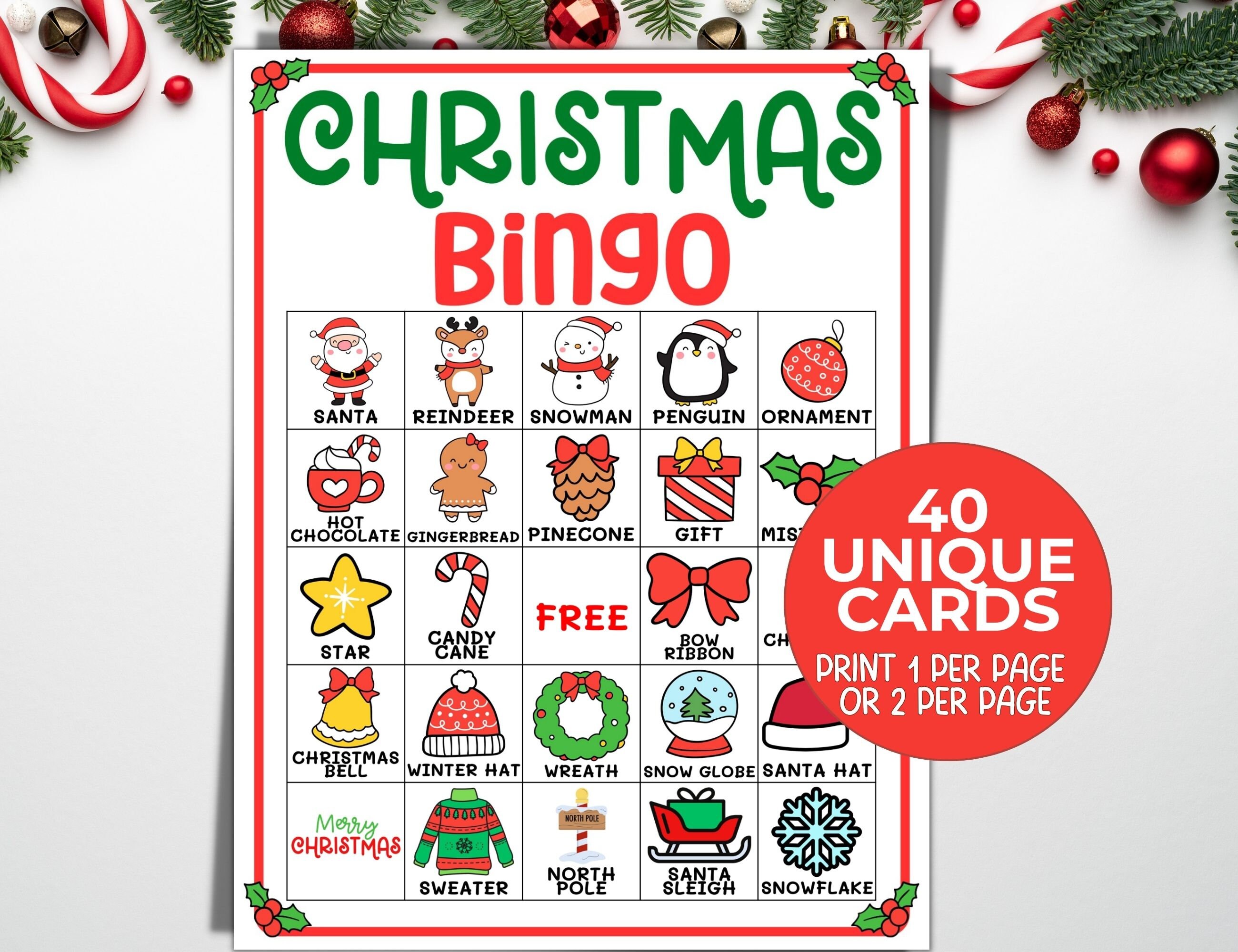 40 Christmas Bingo Cards, Printable Christmas Bingo, Christmas Party ...
