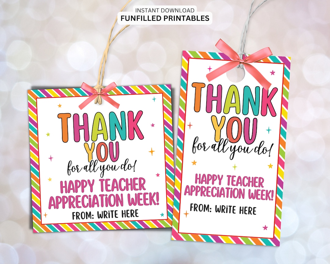 Teacher Appreciation Tags, Teacher Thank You Tags, Teacher Gift Tag ...