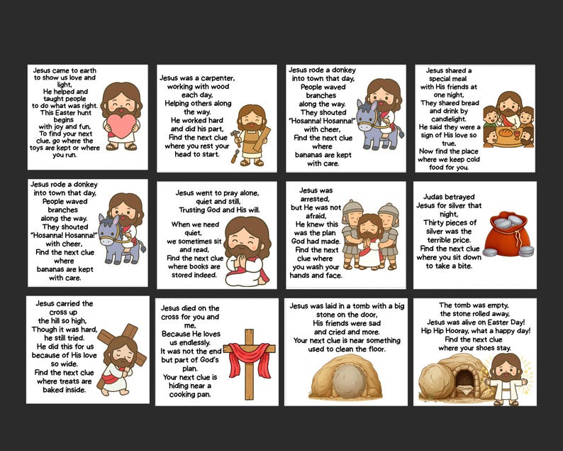 Easter Story Scavenger Hunt, Easter Bible Hunt for Kids, Indoor Easter ...
