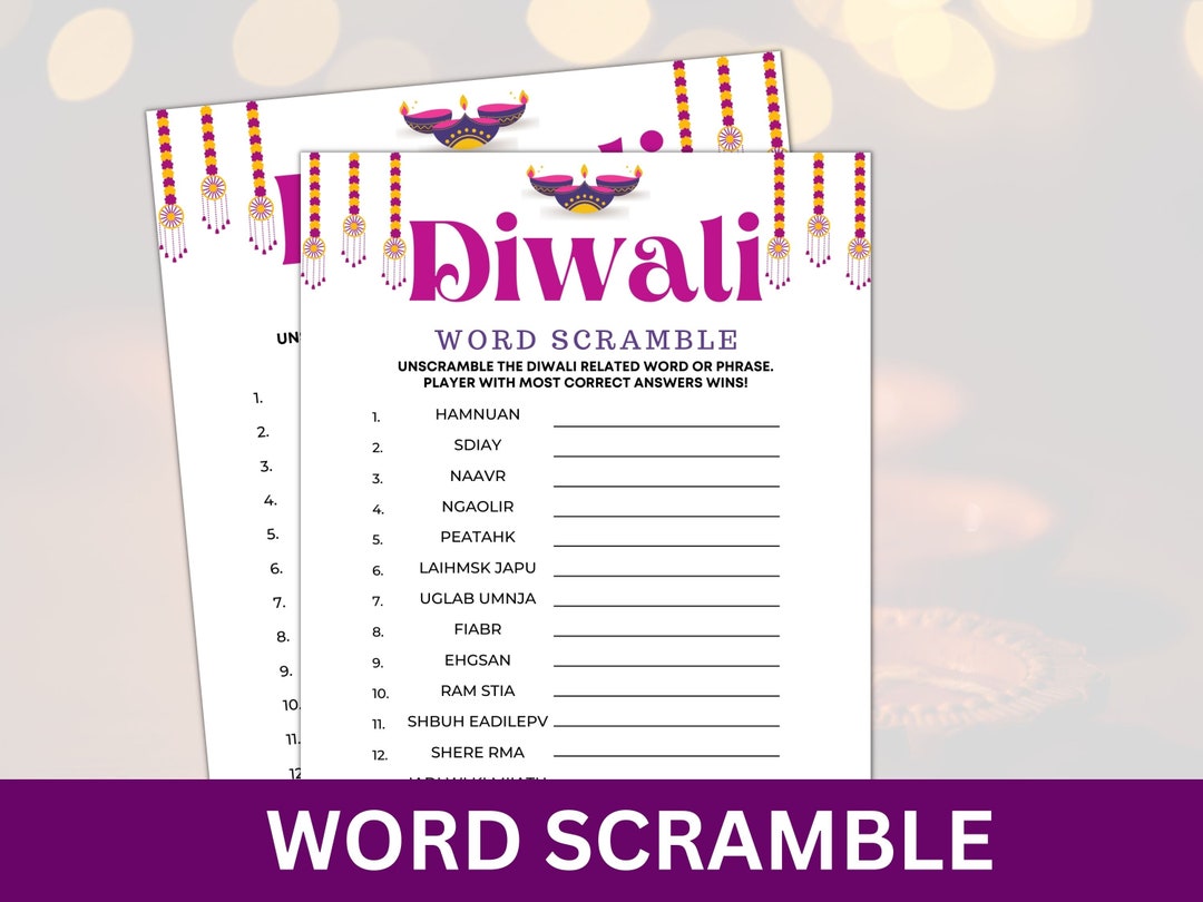 Diwali Word SCRAMBLE Game, Printable Diwali Game for Kids and Adult ...