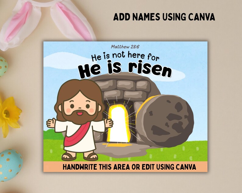 He is Risen Easter Gift Tag Printable, Religious Christian Easter Treat ...