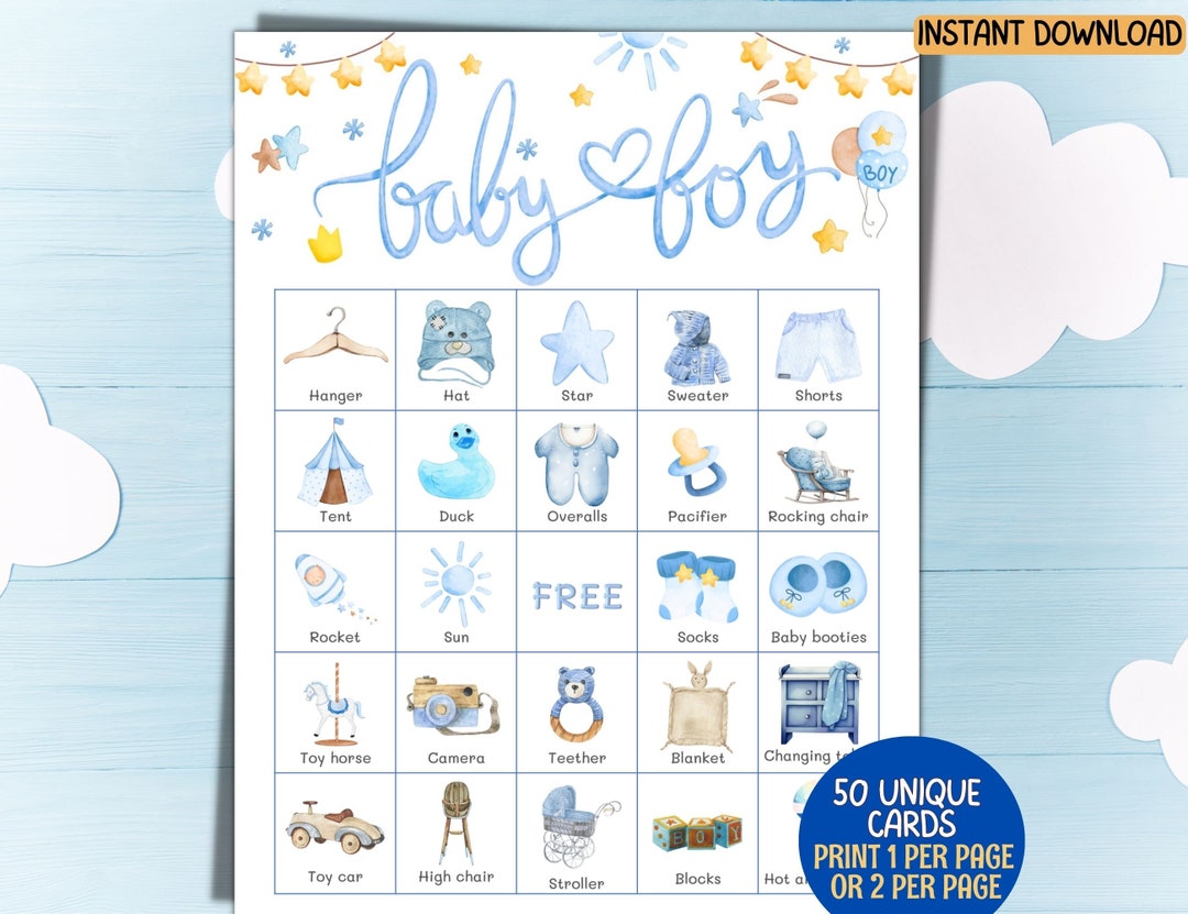 50 tarjetas de bingo para baby shower, juegos para baby shower ...
