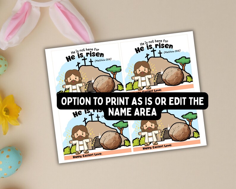 Religious Easter Treat Tag, He is Risen Printable, Sunday School Easter ...