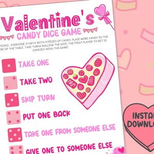 Valentines Day Candy Dice Game, Printable Valentine Games for Kids ...