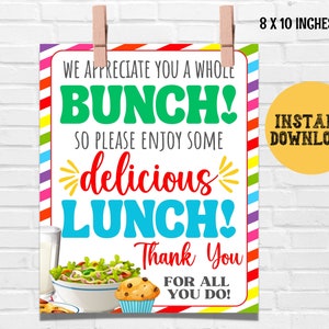 Lunch Appreciation Printable Sign, Teacher Appreciation Week, Staff ...