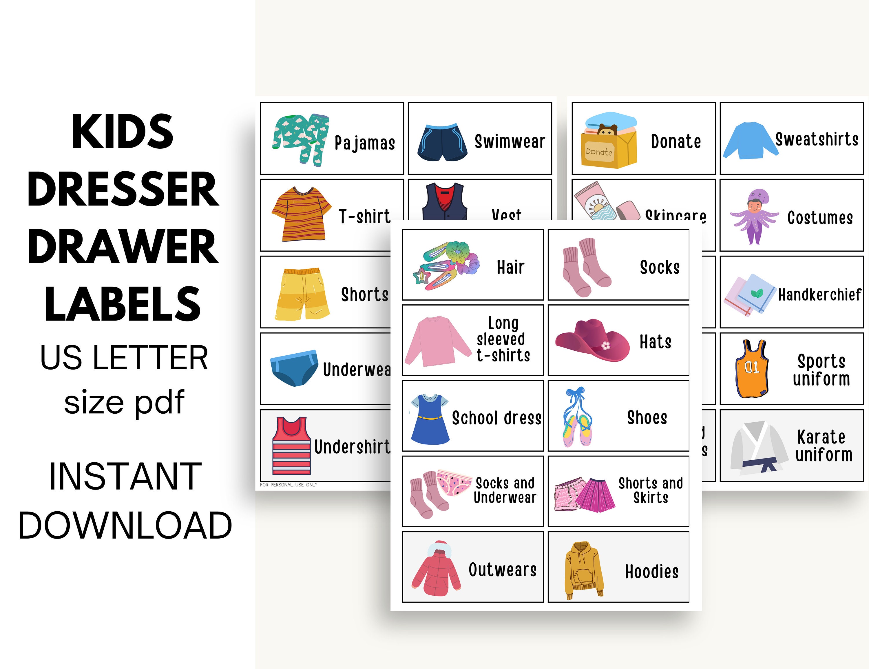 50 Kids Dresser Drawer Labels Printable Kids Closet Storage - Etsy UK