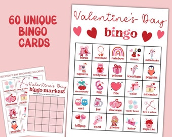 60 Valentines Bingo Cards Printable Valentine Bingo Cards Instant ...