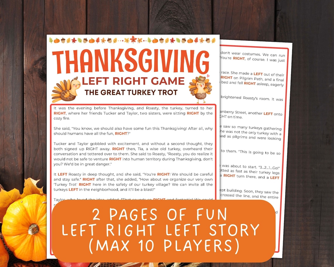 Left Right Thanksgiving Game Kids, Printable Thanksgiving Party Game ...