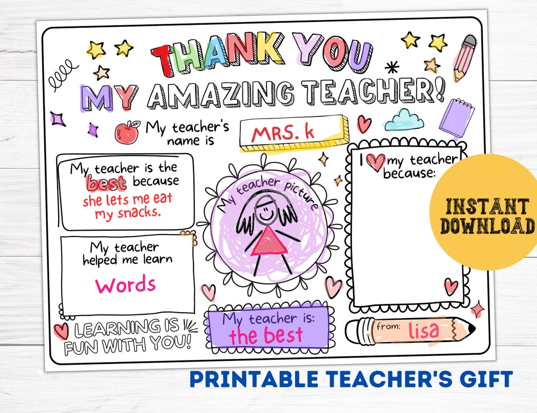Teacher Appreciation Gift Printable, Teacher Thank You Coloring Page ...
