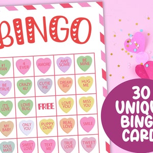 Valentines Bingo Game, Conversation Hearts Bingo, Printable Kids ...