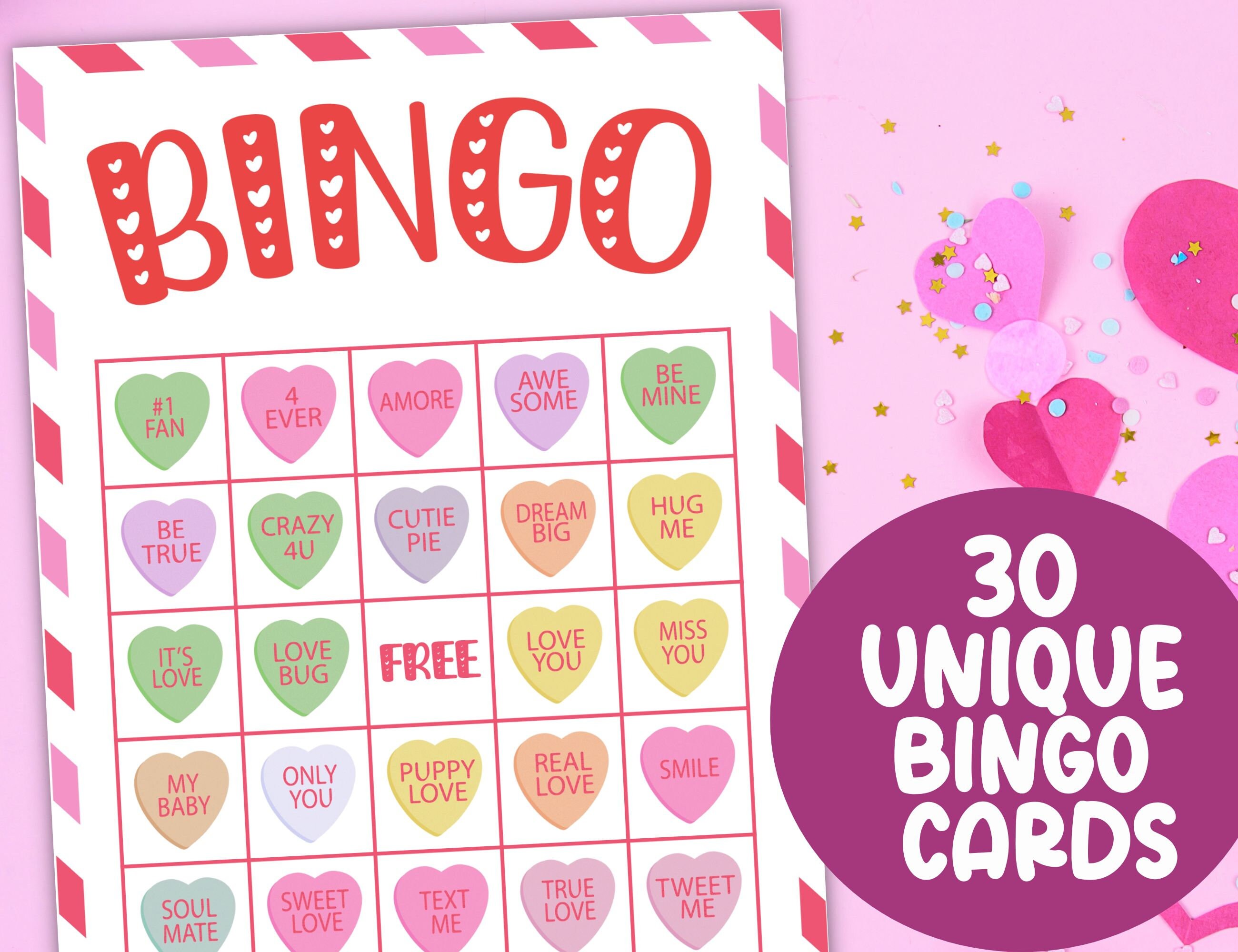 Valentines Bingo Game, Conversation Hearts Bingo, Printable Kids ...