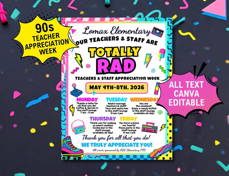 90s Teacher Appreciation Week Flyer Template, Retro Staff Event ...