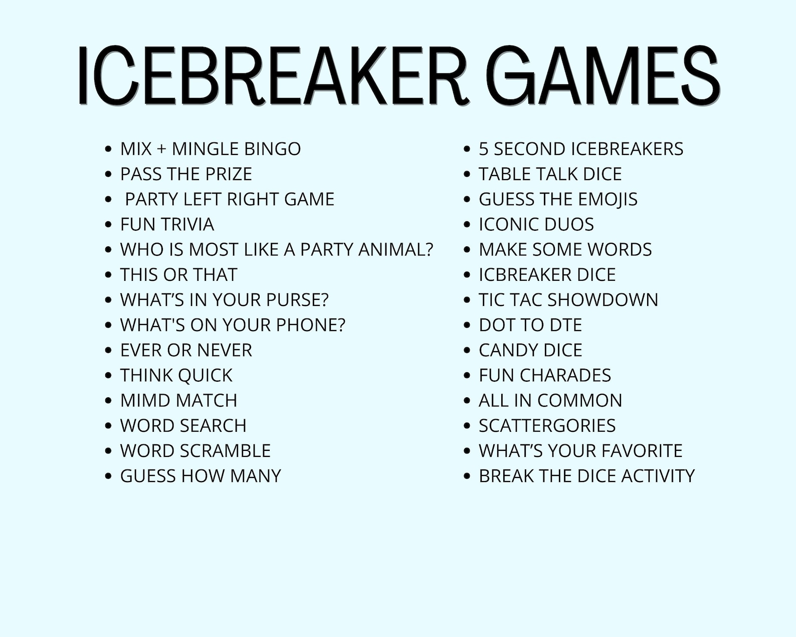 Icebreaker Games Bundle, Ice Breaker Bingo Activity Teens Adults ...
