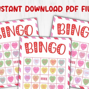 Valentines Day Bingo Conversation Hearts Game, 100 Printable Valentines ...
