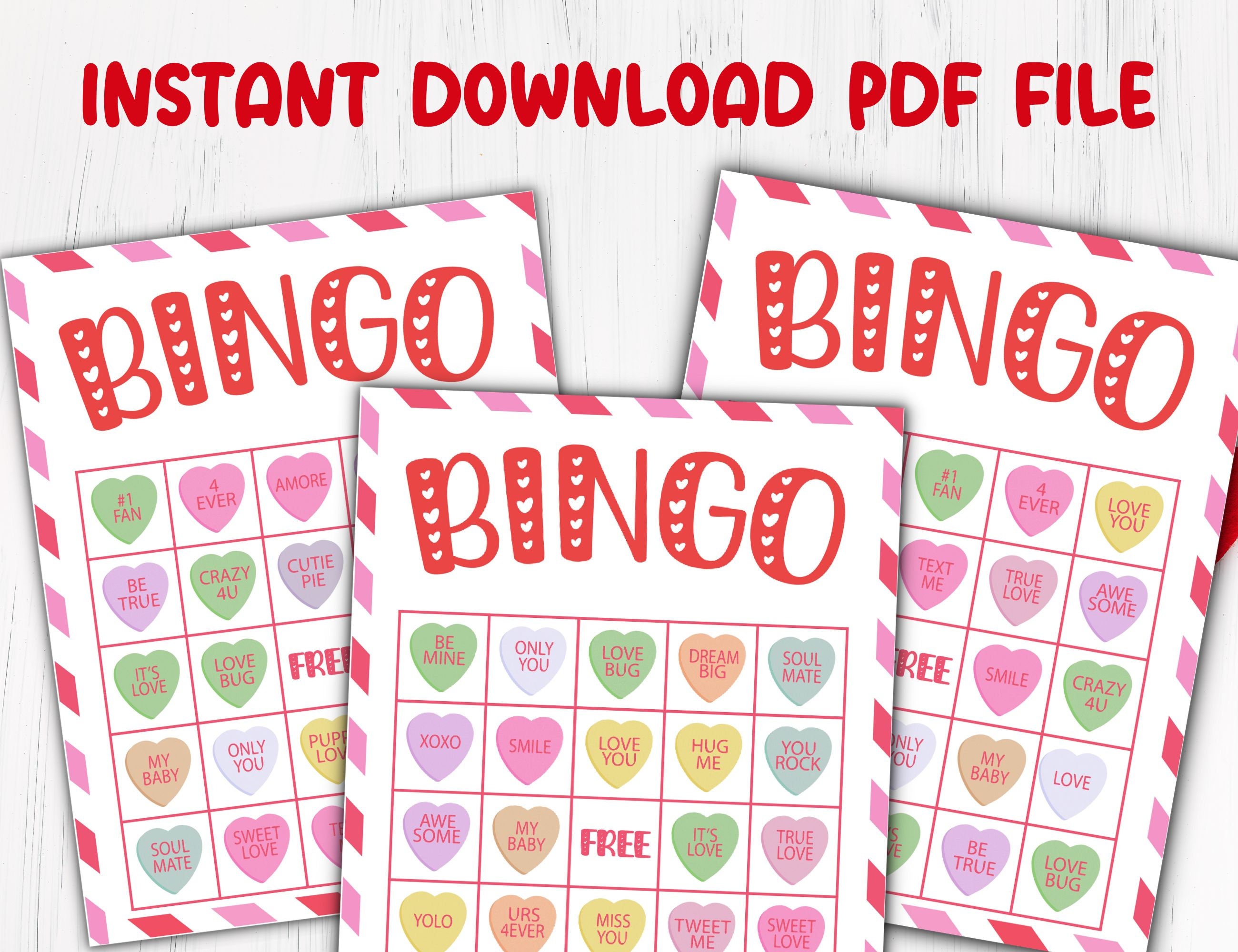 Valentines Bingo Game, Conversation Hearts Bingo, Printable Kids ...