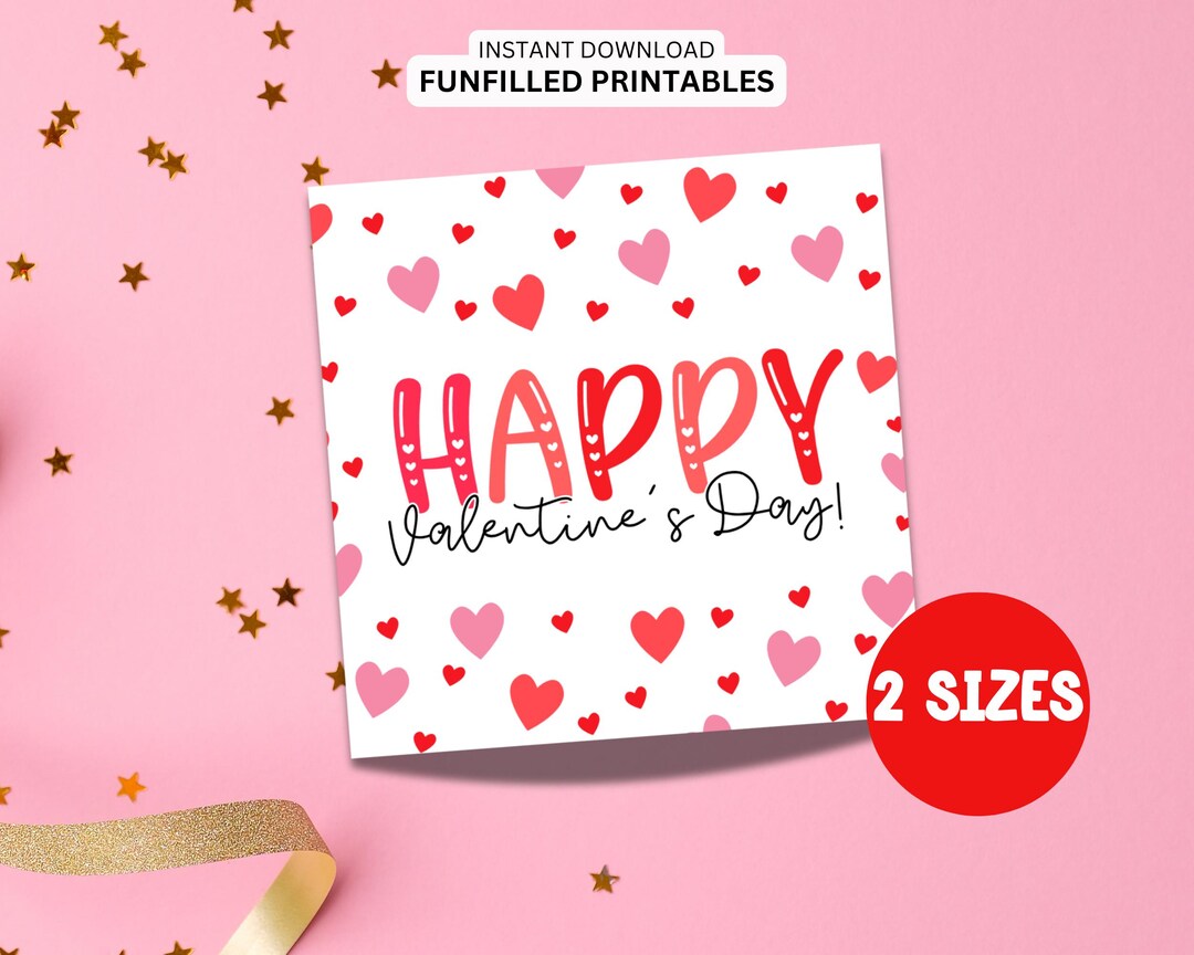 Valentines Cookie Tag, 2" Square Printable Happy Valentines Day Tag ...