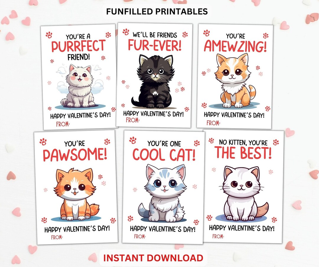 Kitten Valentines Cards, Cute Cat Valentine Day Cards, Kitty Valentines ...