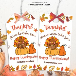 Kids Thanksgiving Gift Tag, Class Thanksgiving Favors Tags, Friends ...