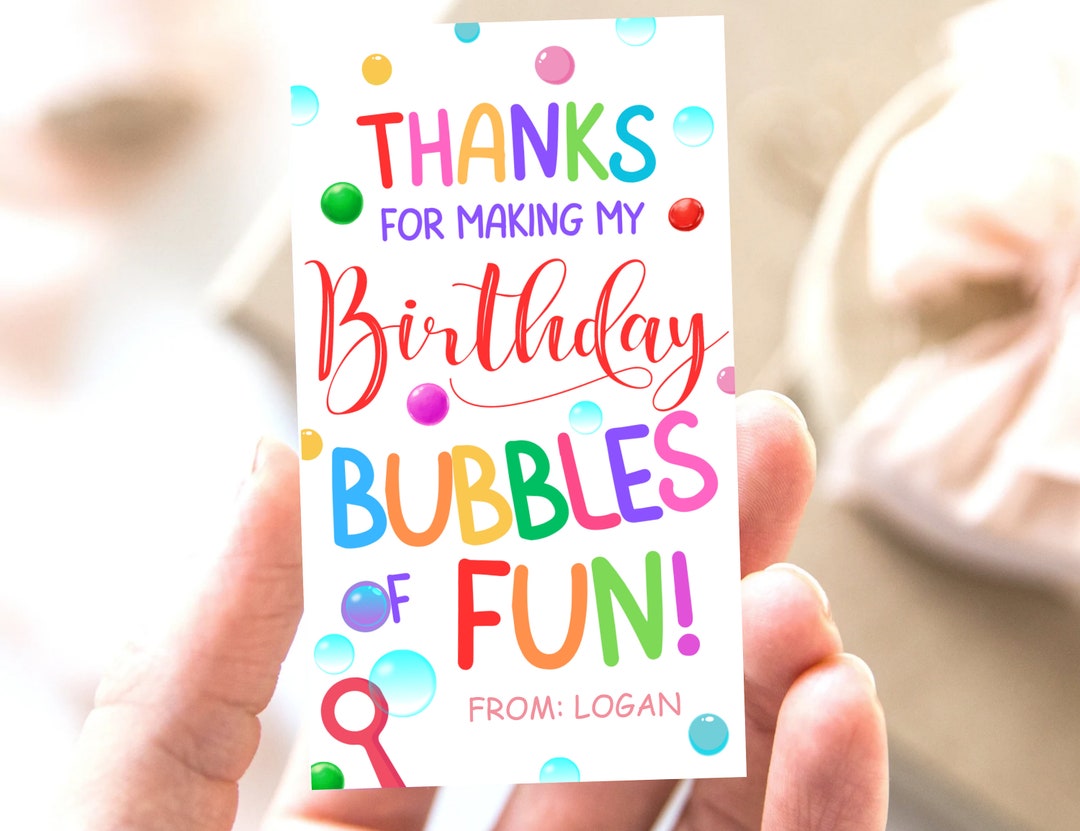 Bubble Birthday Party Favor Tag for Kids, Bubble Wand Tags, Printable ...
