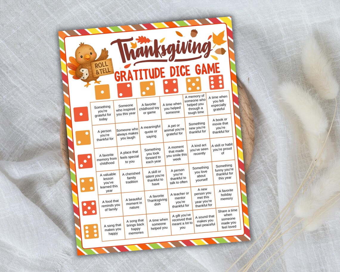 Thanksgiving Gratitude Game, Roll the Dice Gratitude Game Thanksgiving ...