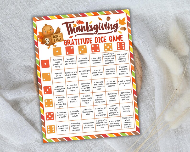 Thanksgiving Gratitude Game, Roll the Dice Gratitude Game Thanksgiving ...