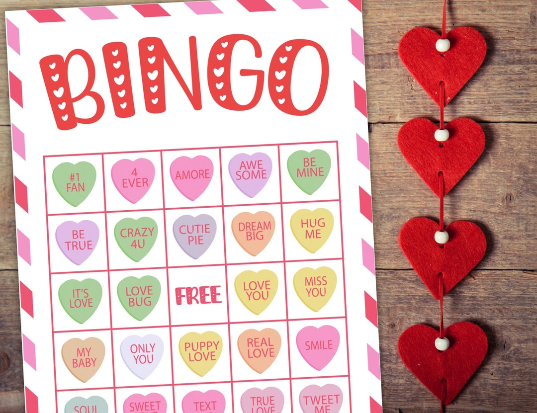 Valentines Bingo, Conversation Hearts Bingo, Printable Valentine Candy ...