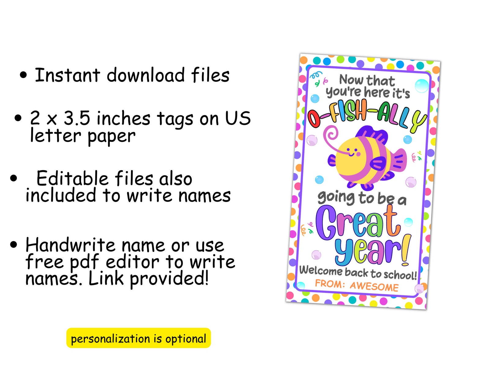 Gold Fish Back to School Tag, First Day of School Tag, O-FISH-ALLY Gift ...