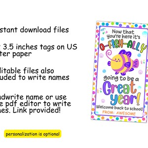 Gold Fish Back to School Tag, First Day of School Tag, O-FISH-ALLY Gift ...