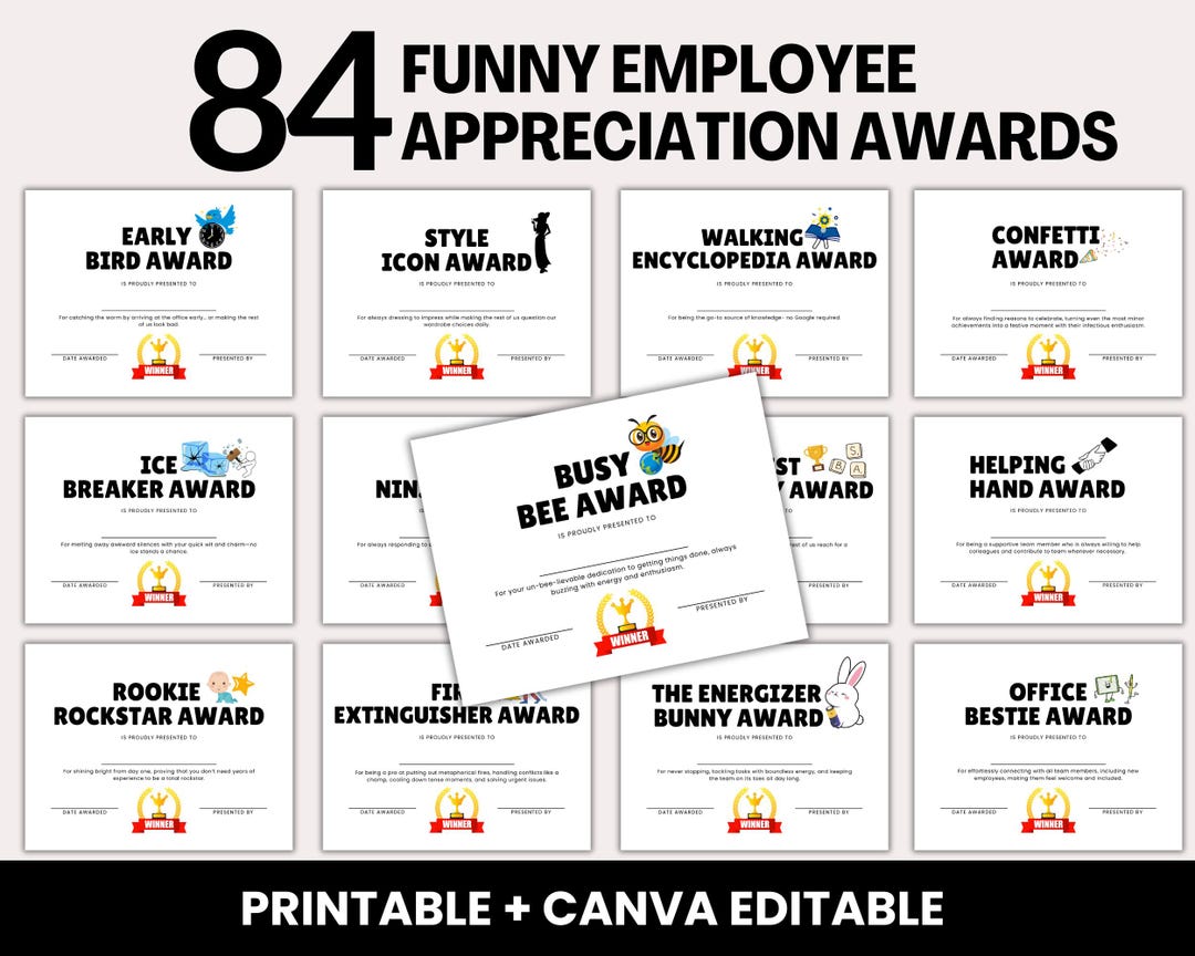 Funny Employee Appreciation Awards Certificate, Funny Work Awards ...