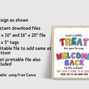 Welcome Back to School Sign Printable Treat Tags, First Day of School ...